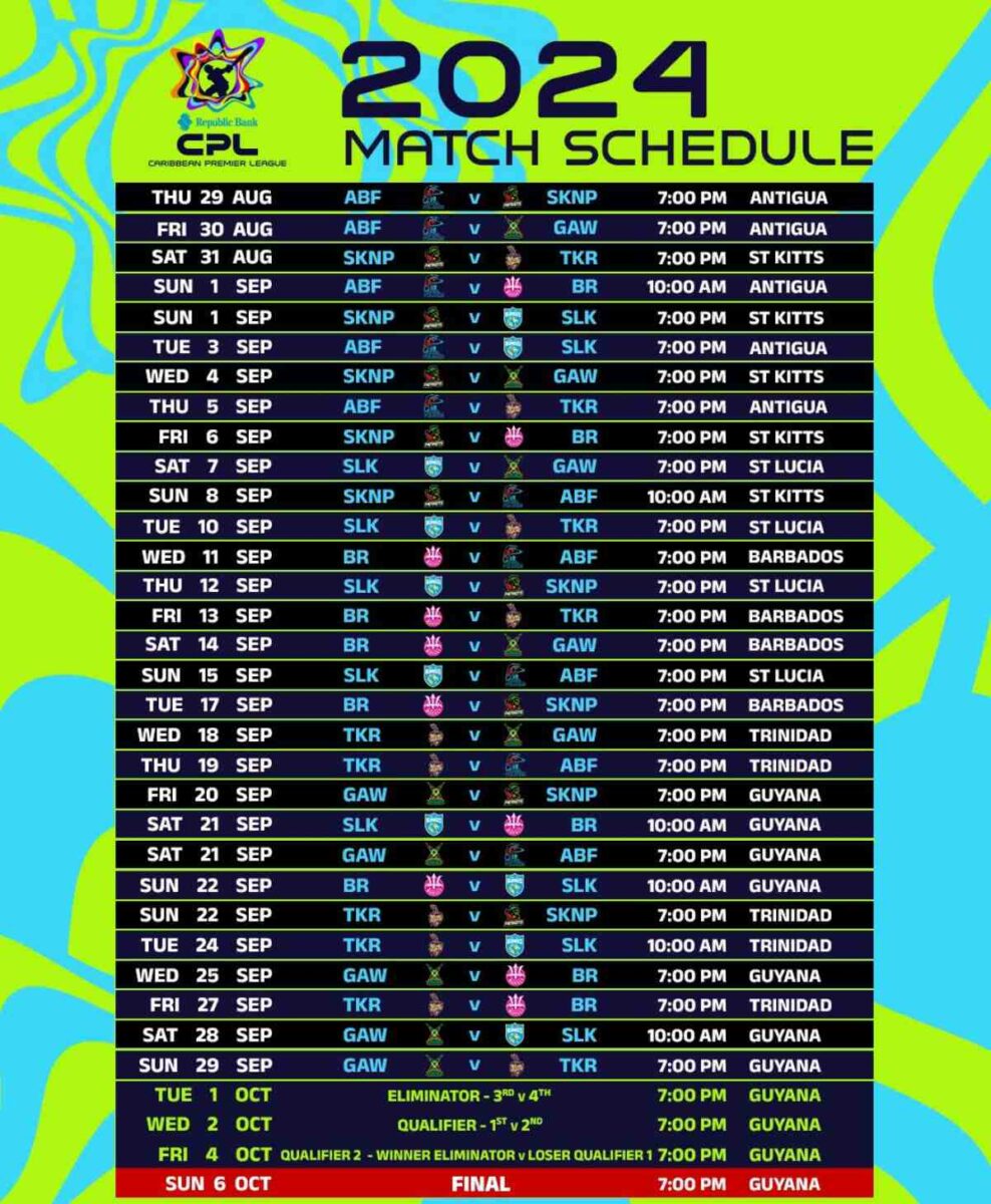 Caribbean Premier League 2024 fixtures announced; Check full CPL 2024 ...